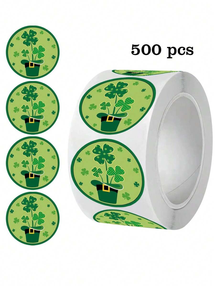 500pcs/Roll Green Clover Hat Shaped Self-Adhesive Stickers, Lucky 4 ...