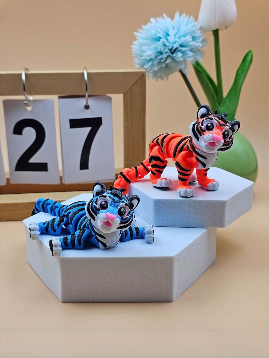 3D Printed Articulated Colorful Tiger Model, Stress Relief Activity ...