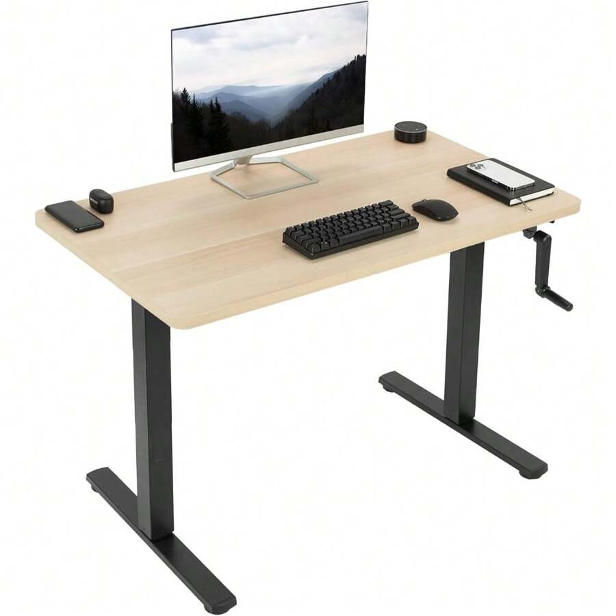 Manual Height Adjustable 43 X 24 Inch Stand Up Desk, Light Wood Solid ...