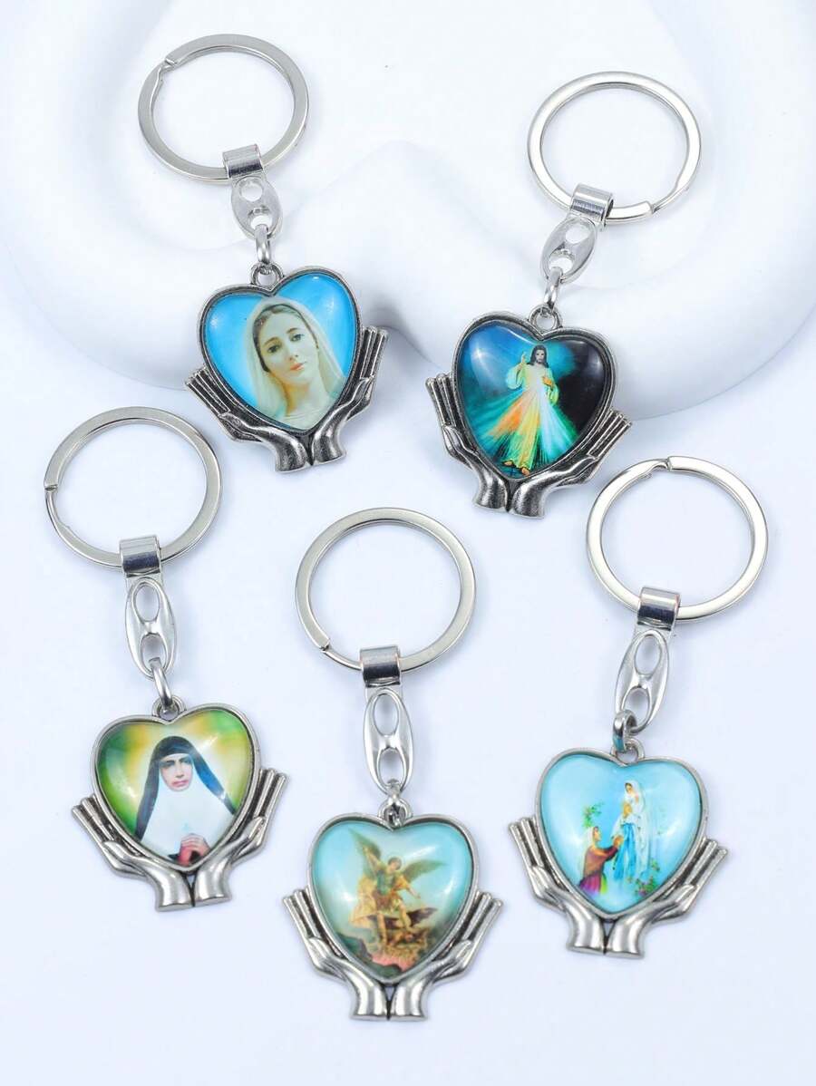 1pc Jesus Christ, Mother Mary Christian Religious Medal Heart Shape ...