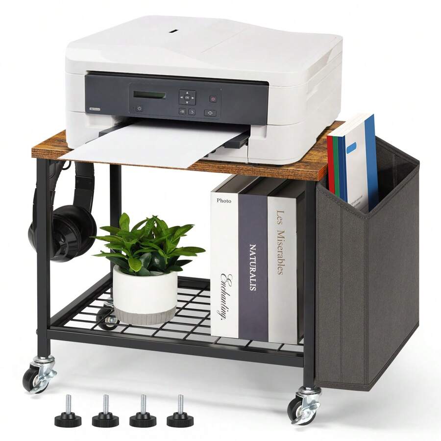 Printer Stand, 2-Tier Printer Cart With Wheels And Storage Bag, Mobile ...
