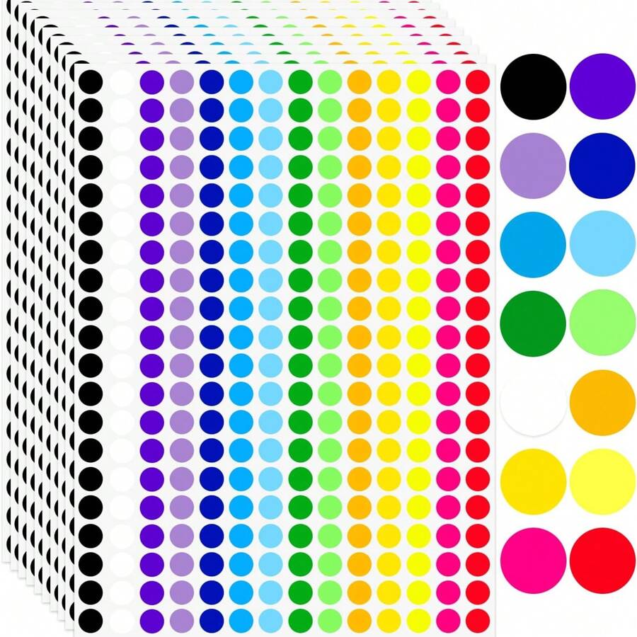 2800pcs 1/2 Inch Dot Stickers, 14 Color Small Circle Stickers, Polka ...