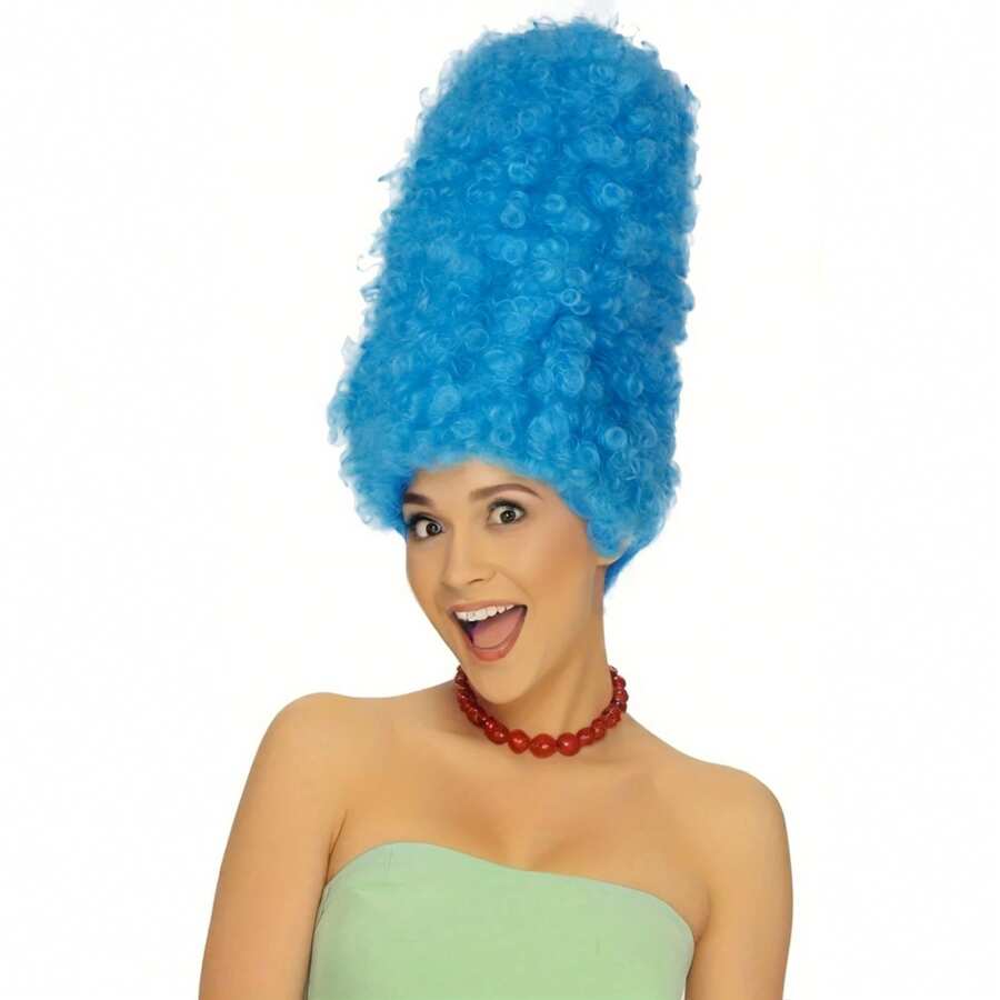 14 Inch Blue Curly High Hat Style Cosplay Wig, Unisex Funny Character ...