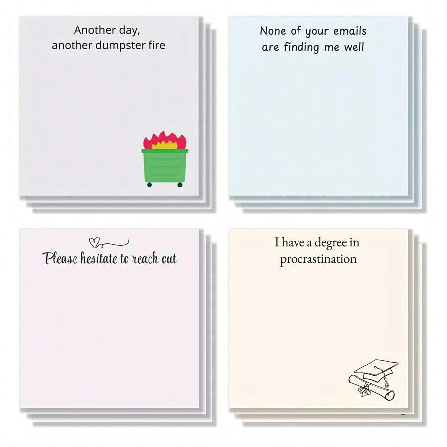 4 Pieces Square 3X3 "Fun Office Notes, 50 Sticky Notepads, Humorous ...