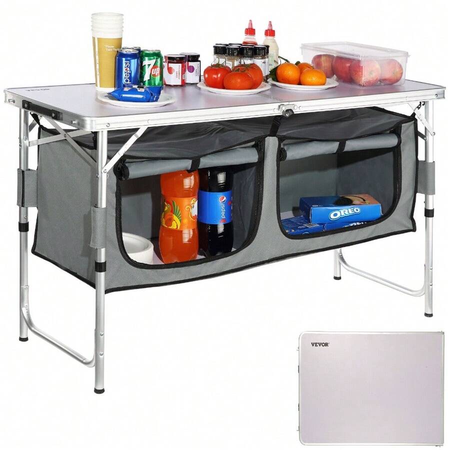 Camping Kitchen Table Folding Portable Cook Station 3 Adjustable ...