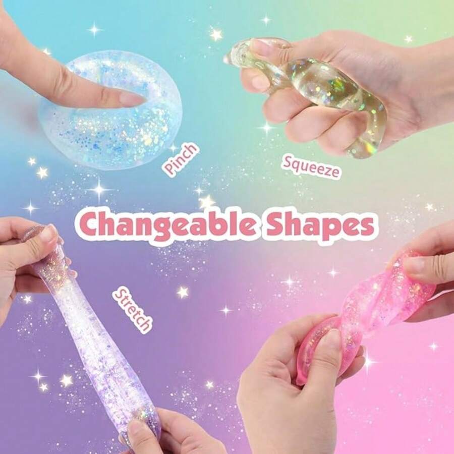 4 Packs Diamond Shape Stress Balls For Adults, Cube Squishies Glitter ...