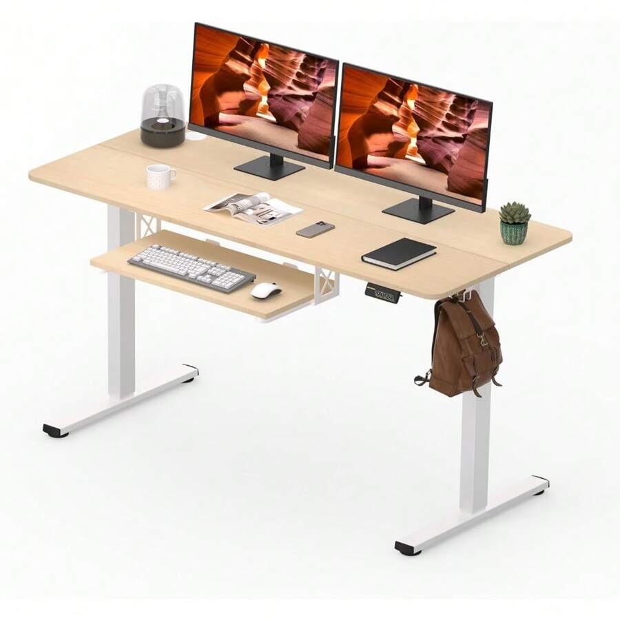 Standing Desk With Keyboard Tray, 55X24 Inch Electric Adjustable Height ...
