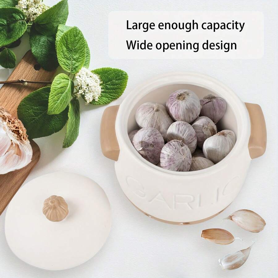 Ceramic Garlic Storage Container With Lid, Kitchen Countertop Garlic ...