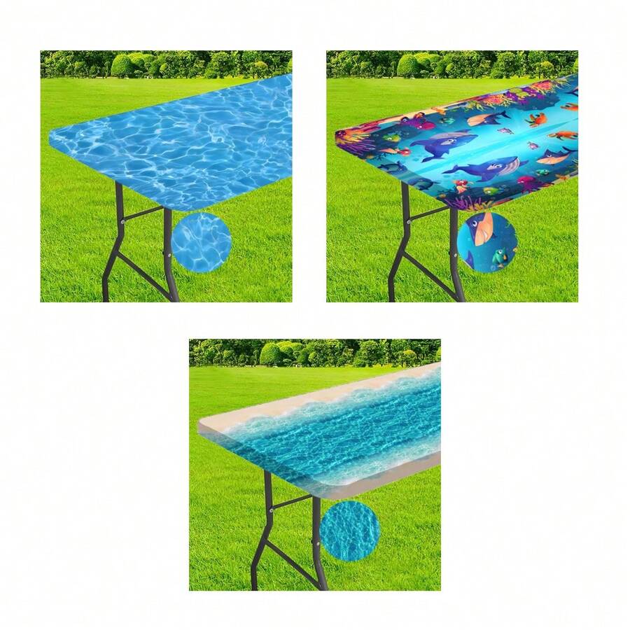 1 PC 6 Foot Ocean Waves Rectangle Picnic Tablecloth,Ocean Sea Life ...
