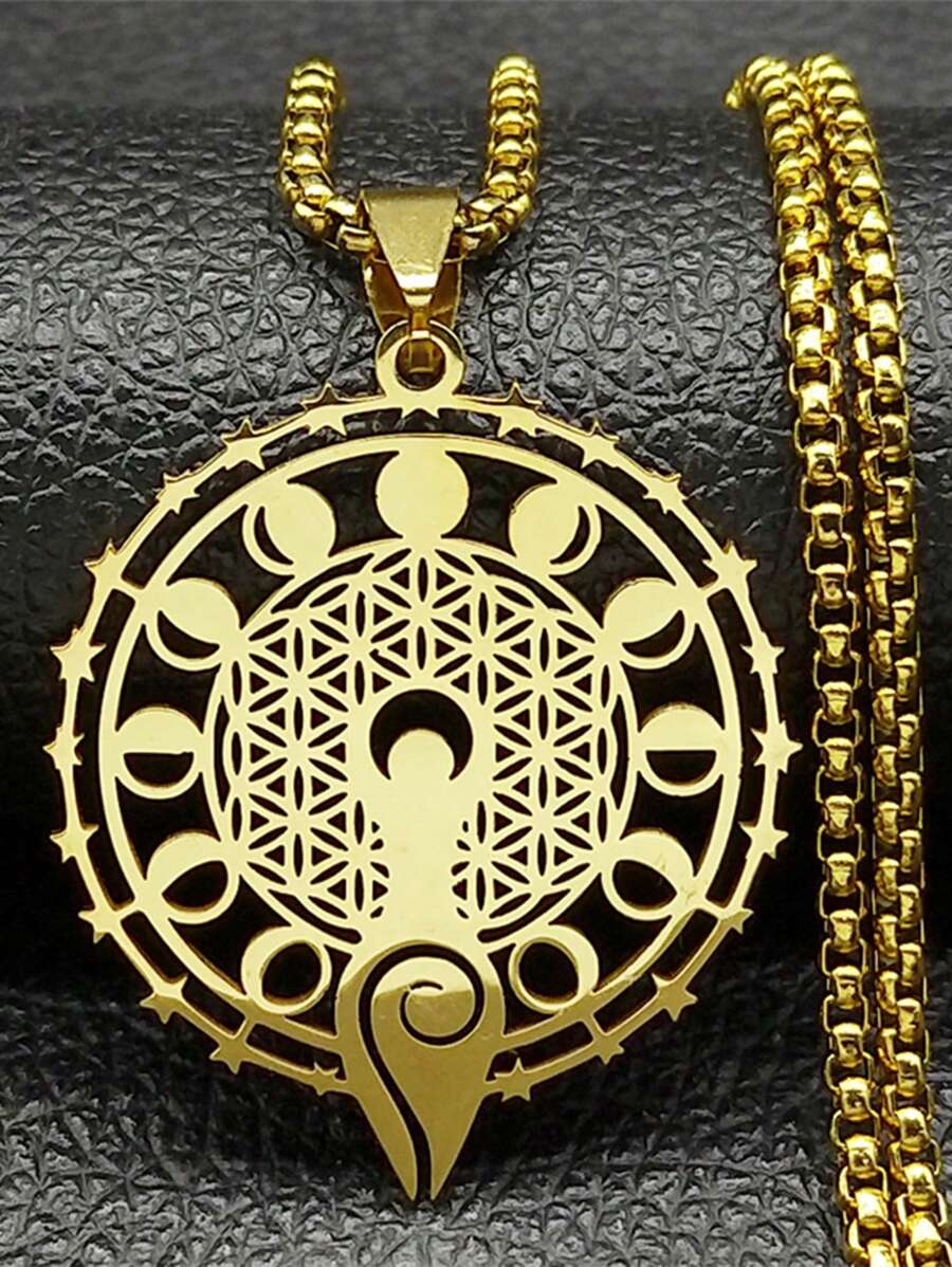 Wicca Triple Moon Phase Hekate Goddess Necklace For Women Men Stainless ...