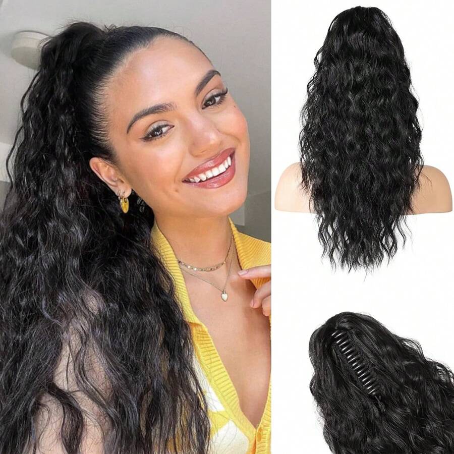 18" Highlight Ponytail Extension, Claw Long Multi Layered Fluffy Thick ...