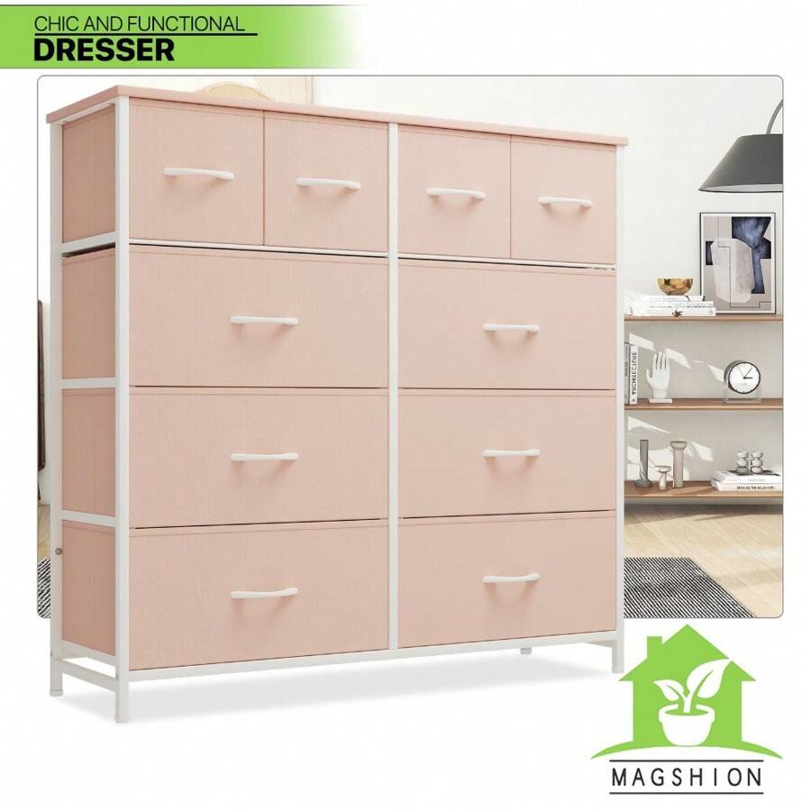 10 Drawers Dresser Fabric Chest Of Drawer Bedroom Organizer Unit ...