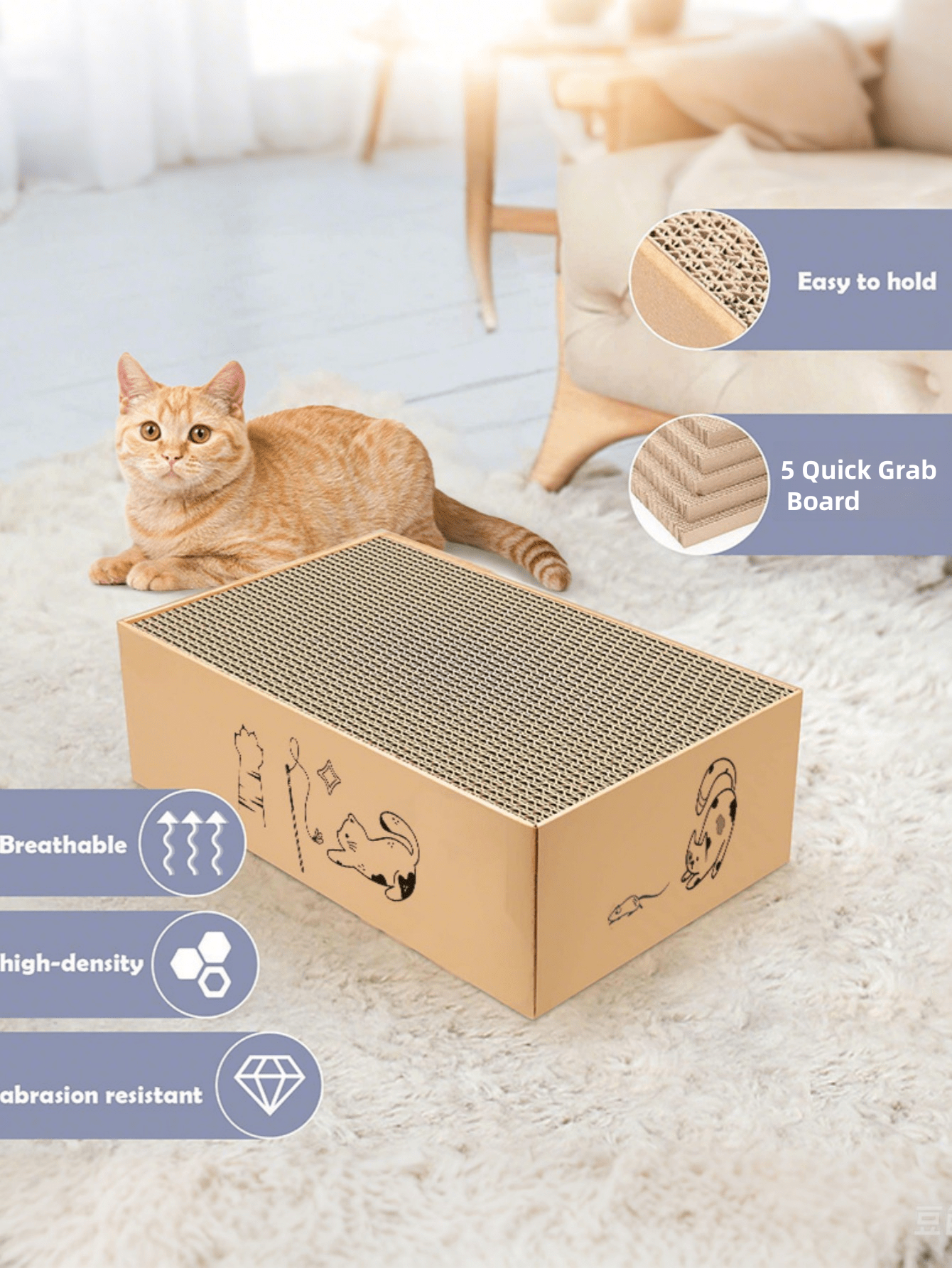 5-Piece Cat Scratching Posts, Wide Extra Large Cat Scratching Box ...