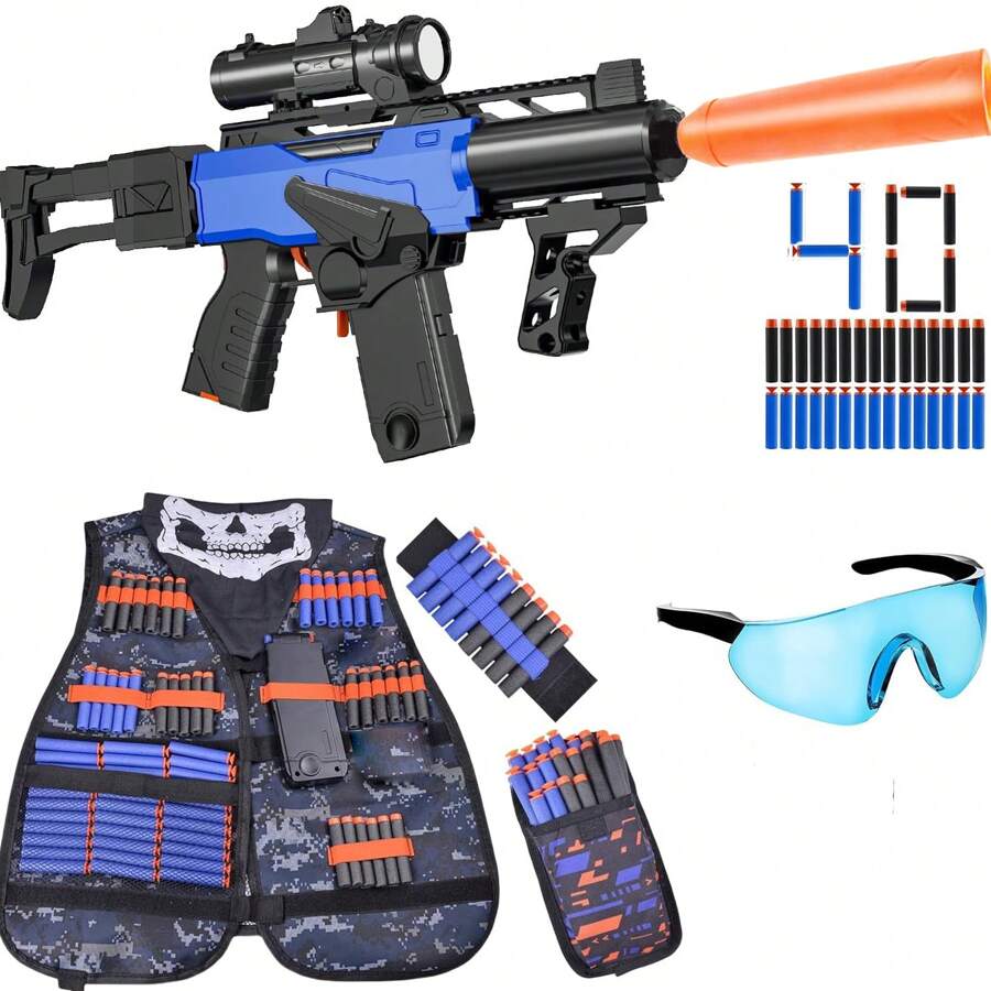 Toy Gun Automatic Sniper Rifle With Scope, Tactical Vest Kit, Goggles ...