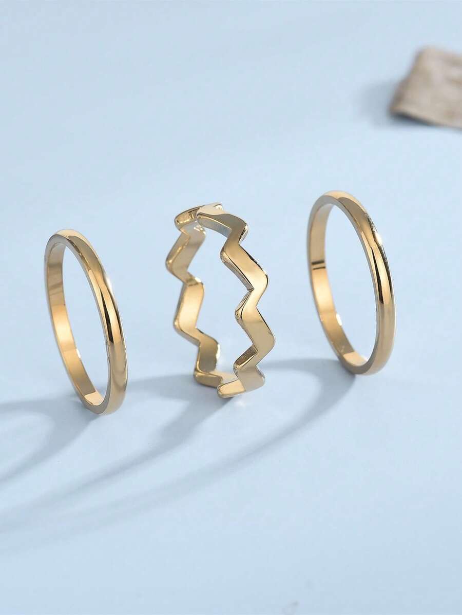 3pcs/Set Shiny Grooved Wavy Rings, Simple Fashion Set, Gifts For Girlfriend for Sale Australia ...