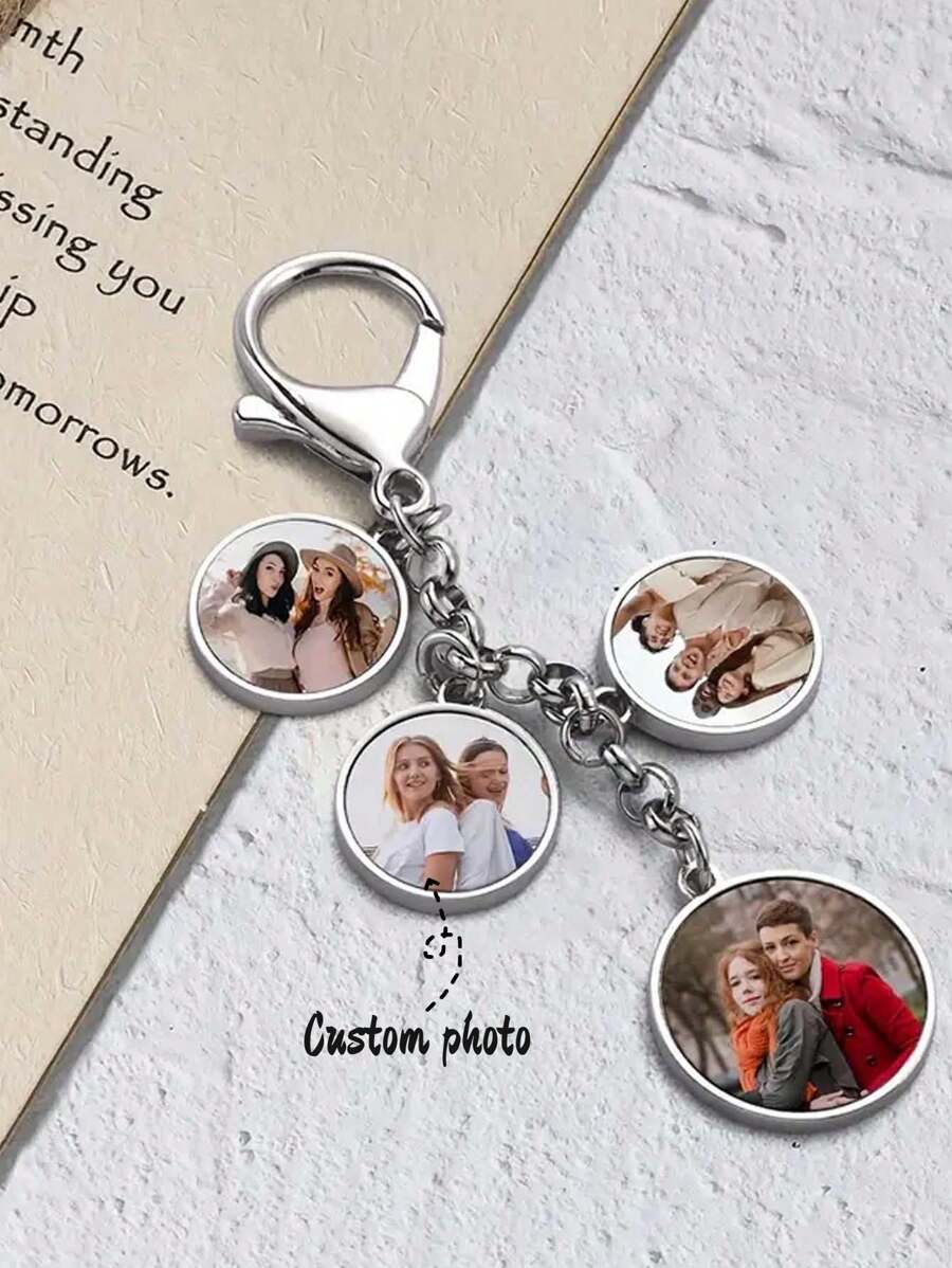 1pc Custom Photo Keychain With 4 Round Blank Labels For Thermal ...