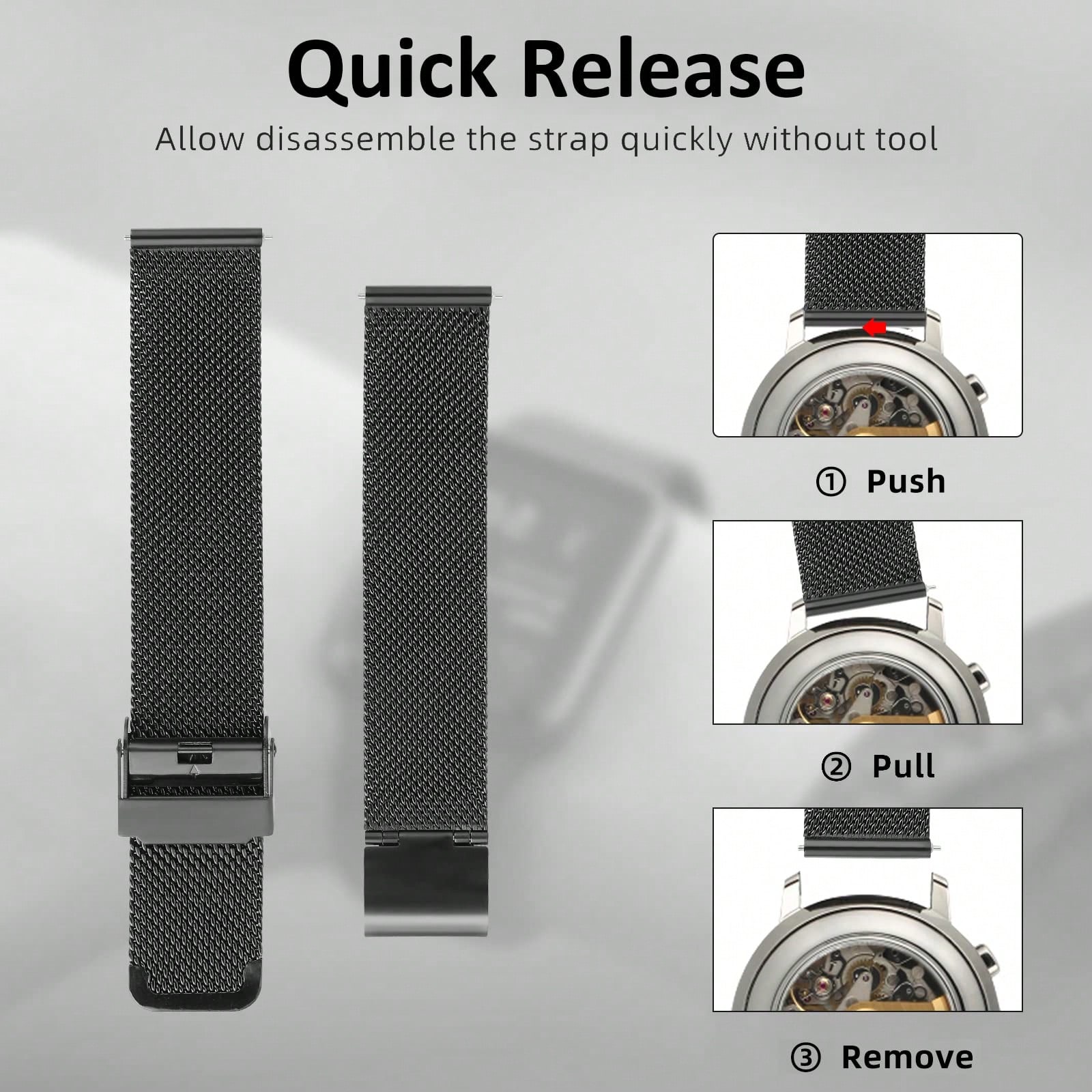 22mm Stainless Steel Mesh Watch Band For Men Women, Quick Release Mesh ...