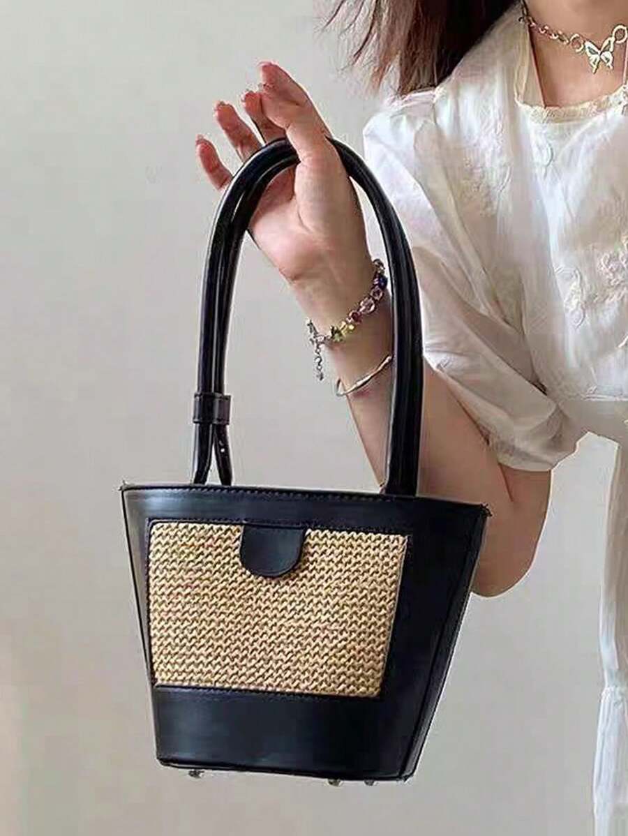 Korean Niche Design Grass Woven Handbag 2025 New Water Bucket Bag Retro ...