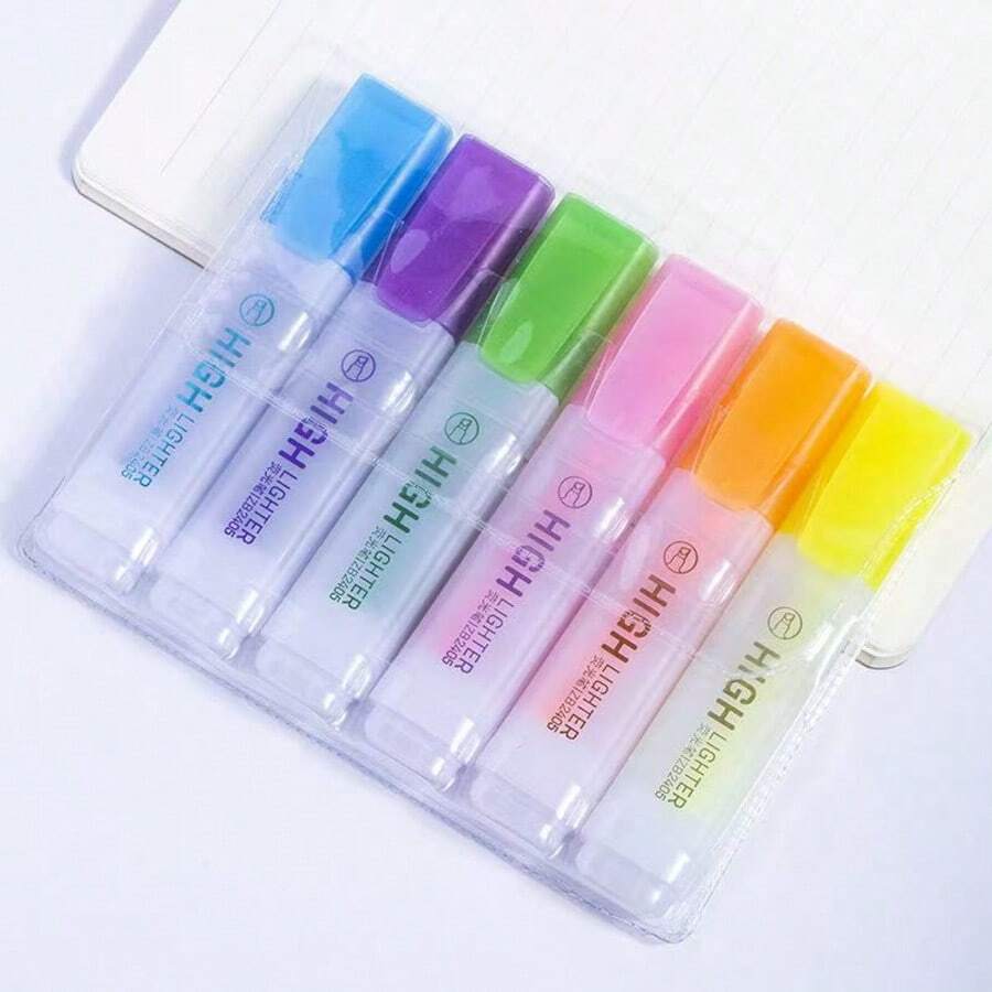 Stylo fluorescent à tête oblique 6 couleurs, grande capacité, marqueur ...