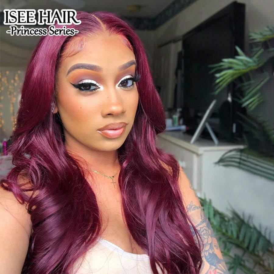 ISEE Perruque ISEE Wear Go 99J Body Wave sans colle avec dentelle ...