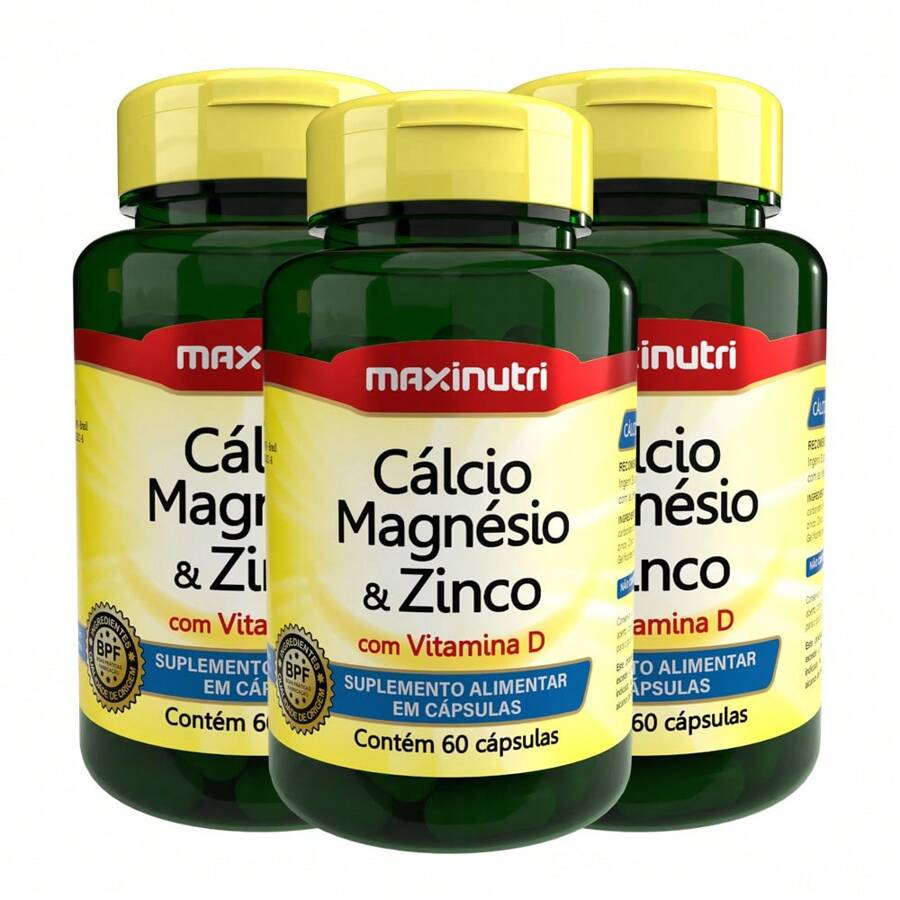 Kit 3 Cálcio Magnésio e Zinco + Vitamina D 60 Cápsulas Maxinutri | SHEIN Brasil