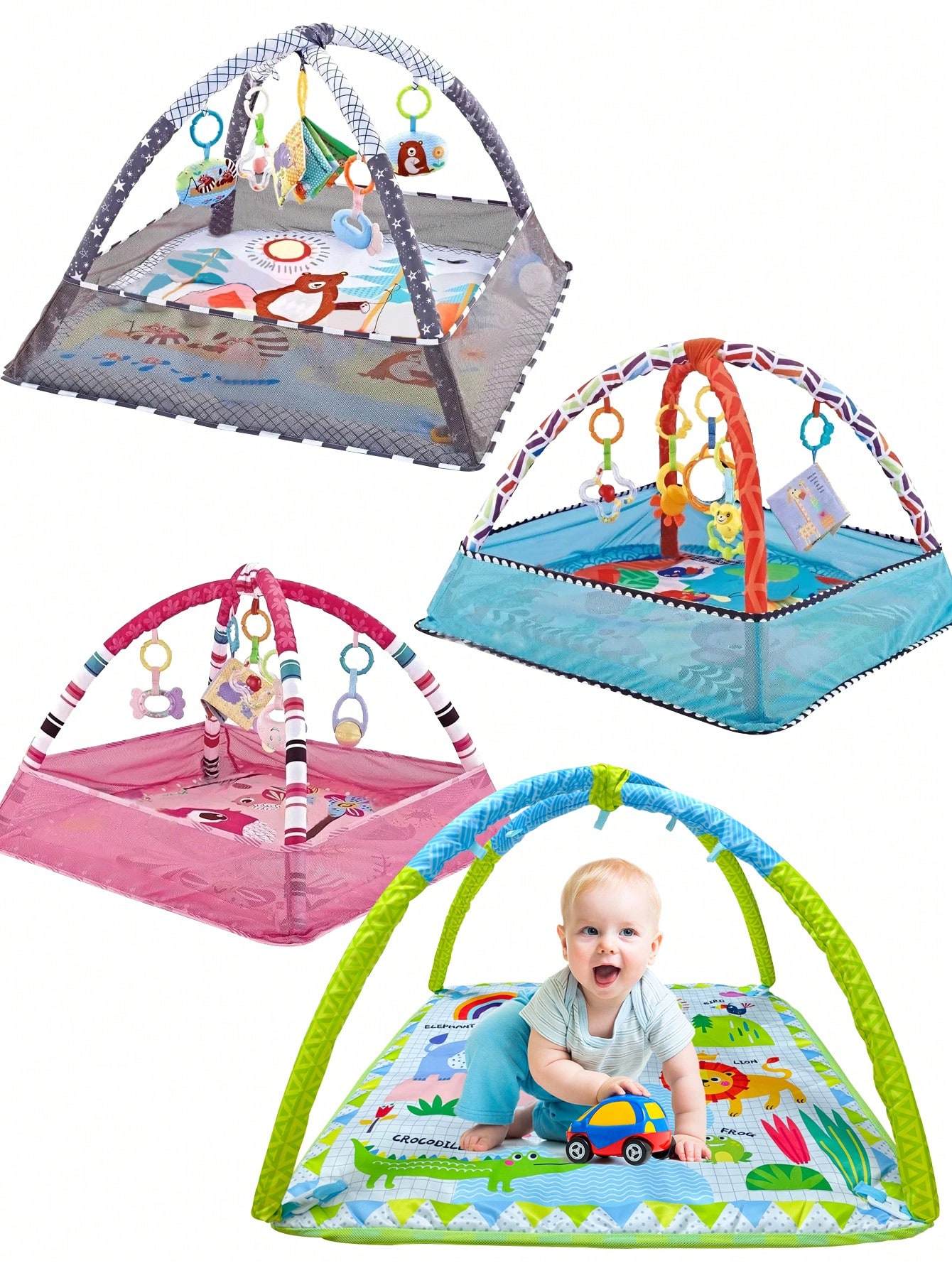 LINMMBBY Baby Play Mat Tummy Time Mat With 5 Hanging Toys For Sensory ...