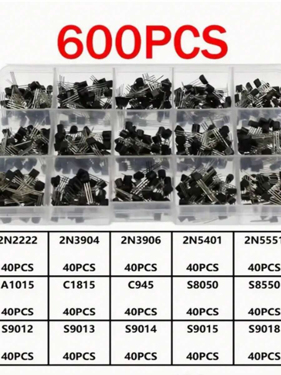 600pcs NPN & PNP Transistors Assortment Kit, TO-92 Package, Includes ...