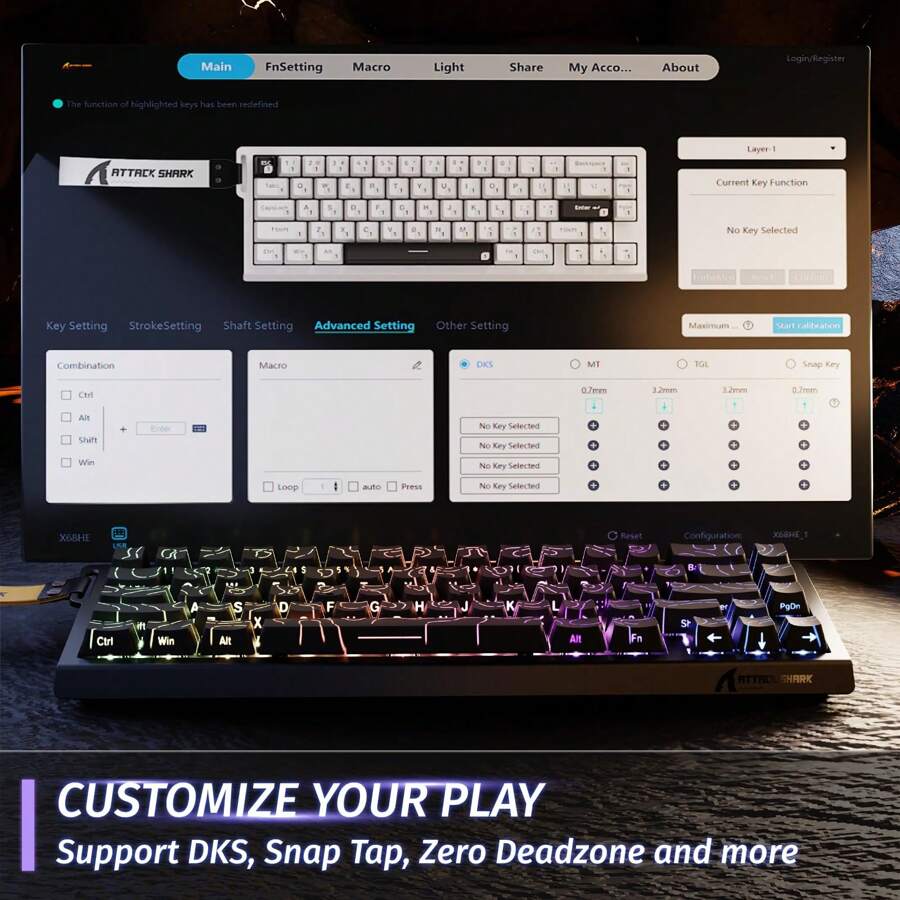ATTACK SHARK X68 HE 8000Hz Rapid Trigger Keyboard, 0.01mm RT Accuracy ...