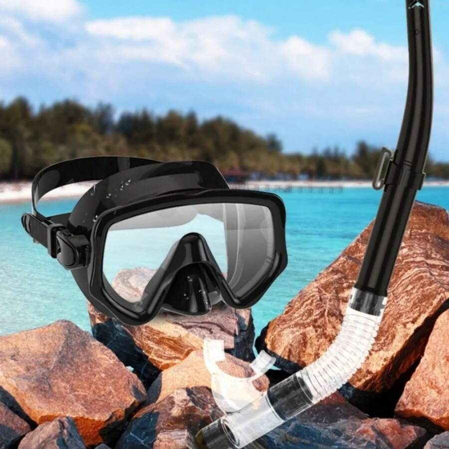 Snorkeling Mask Double Tube Silicone Full Dry Diving Mask Adult ...