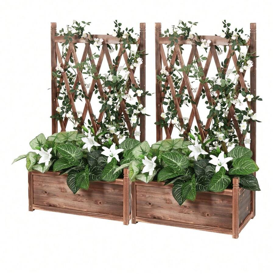 Wood Planter Box Climbing Plant Outdoor Hanging Flower Pots Holder With ...