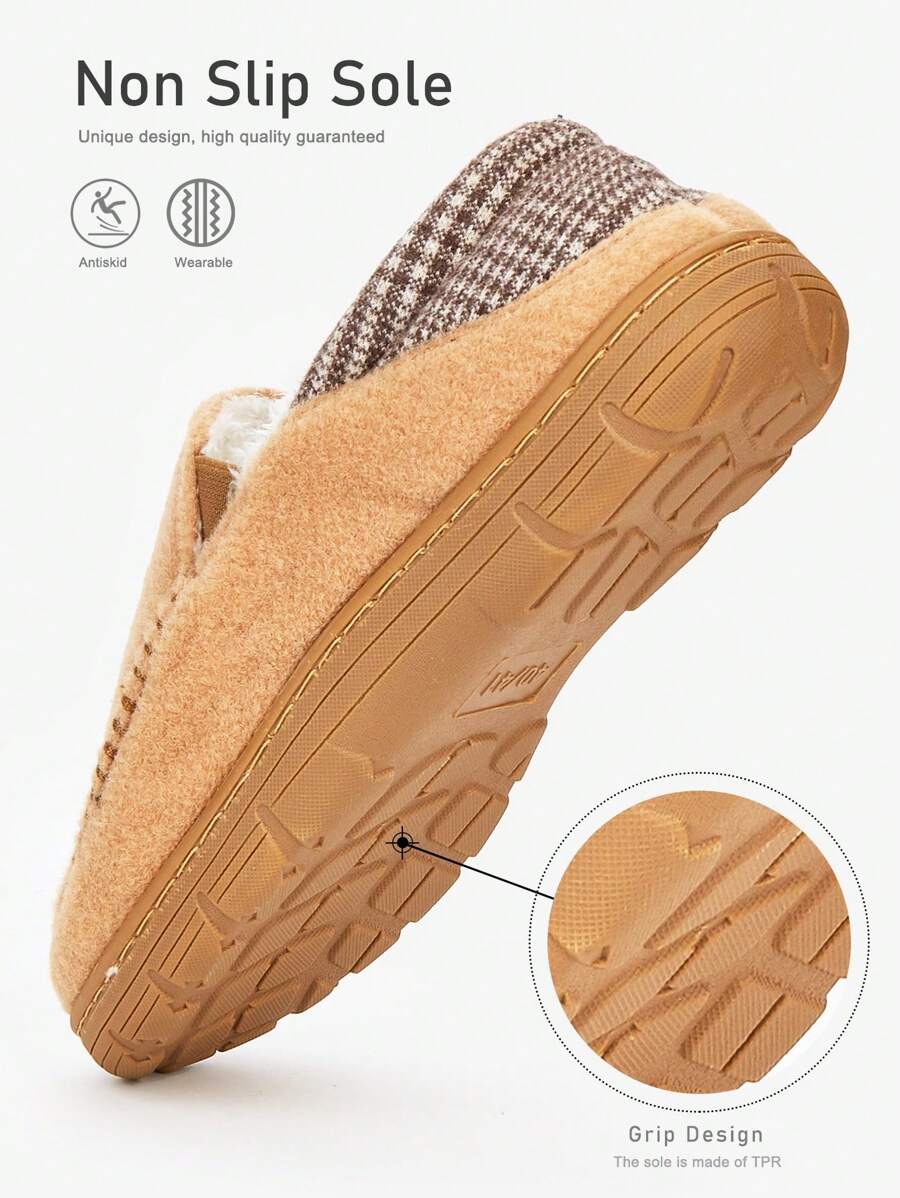 Men's Fuzzy Slippers Vintage Casual Moccasin Shoes Memory Foam Outdoor ...