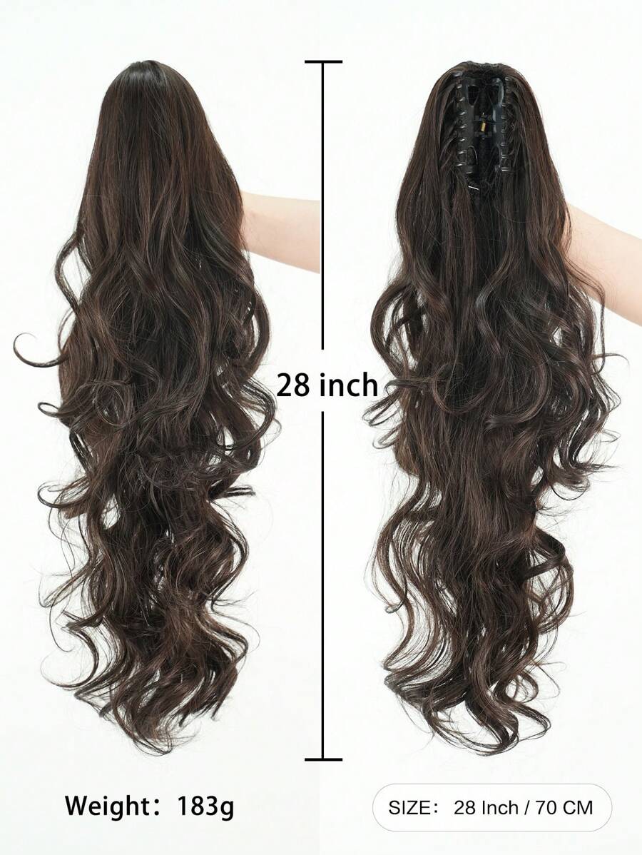7JHH WIGS 28Inch-Black Brown Long Curly Wavy Claw Clip Ponytail Hair ...