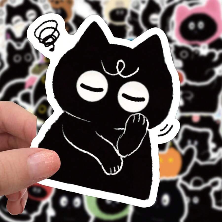 63pcs Funny Black Cat Cartoon Stickers, Cute Cat Expressions For ...