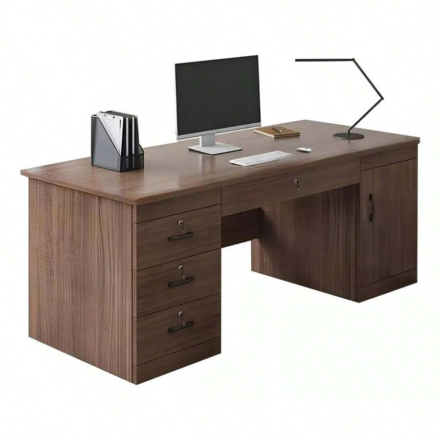 Wooden Computer Desk With 4 Drawers, Modern Home Office Desk With ...