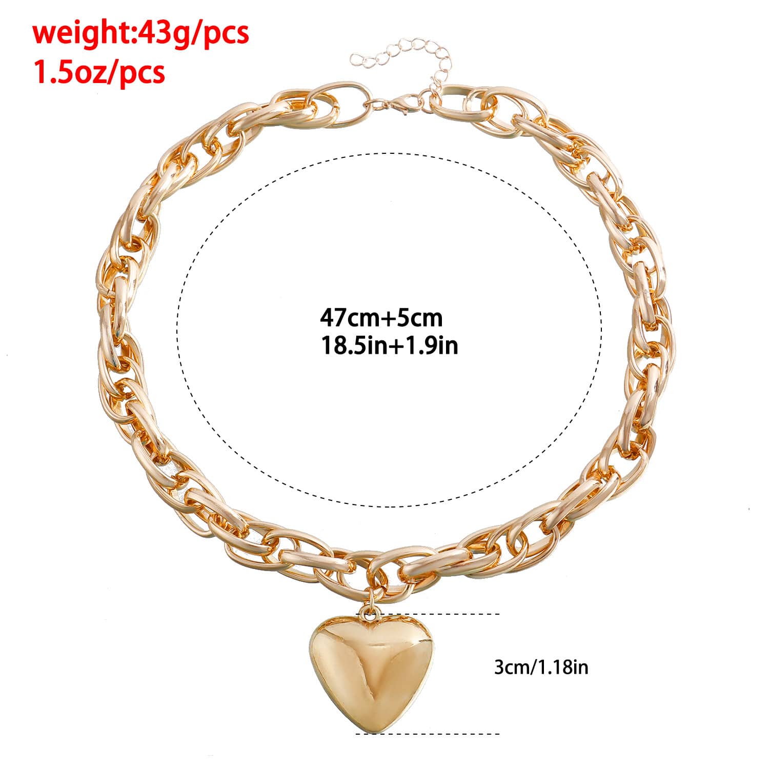 1pc Fashion Hollow Thick O-Shape Chain With Big Heart Pendant Necklace ...