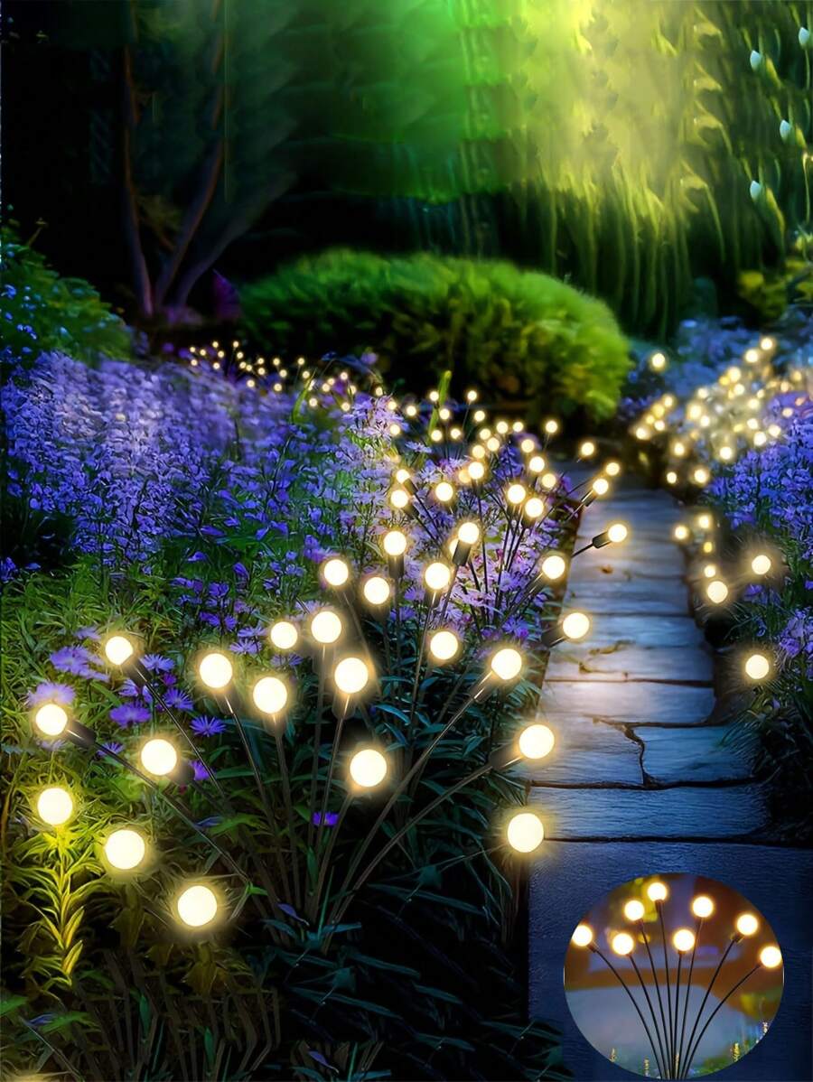 1pc Solar Powered Fireflies Garden Light, Outdoor Lighting For Path ...