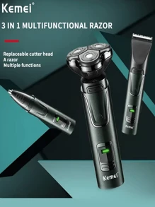 Kemei KM-2808 Full Body Electric Shaver - IPX7 Waterproof, Multifunctional 3-Blade Floating Head ...