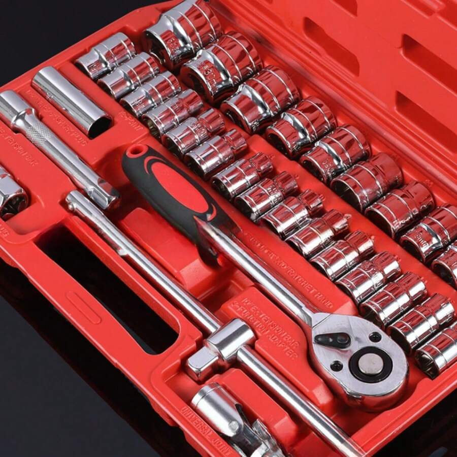 Tool Kit 46 Pieces Sockets Reversible Ratchet Wrench Case Complete Tool ...