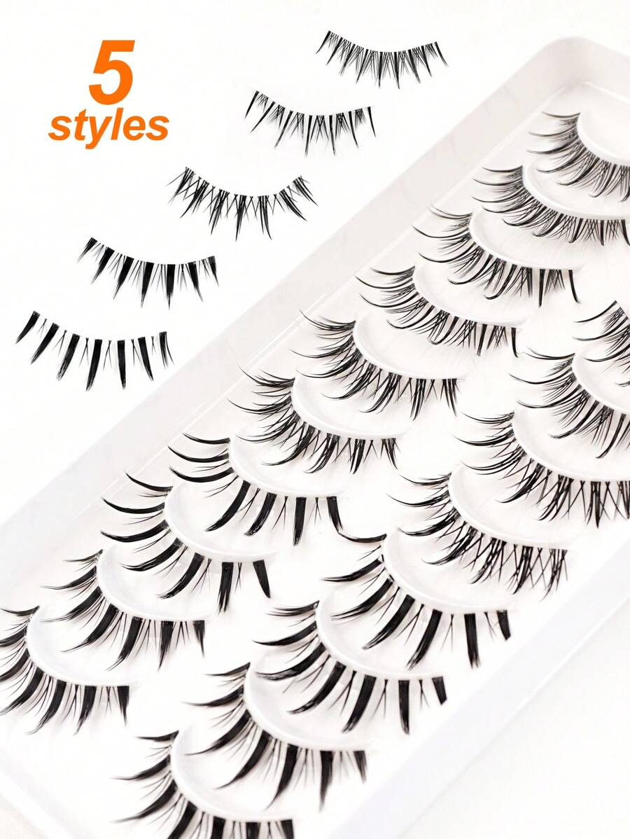 10 Pairs Eye Lashes Faux Mink Eyelashes Fake Lashes Natural Look Wispy ...