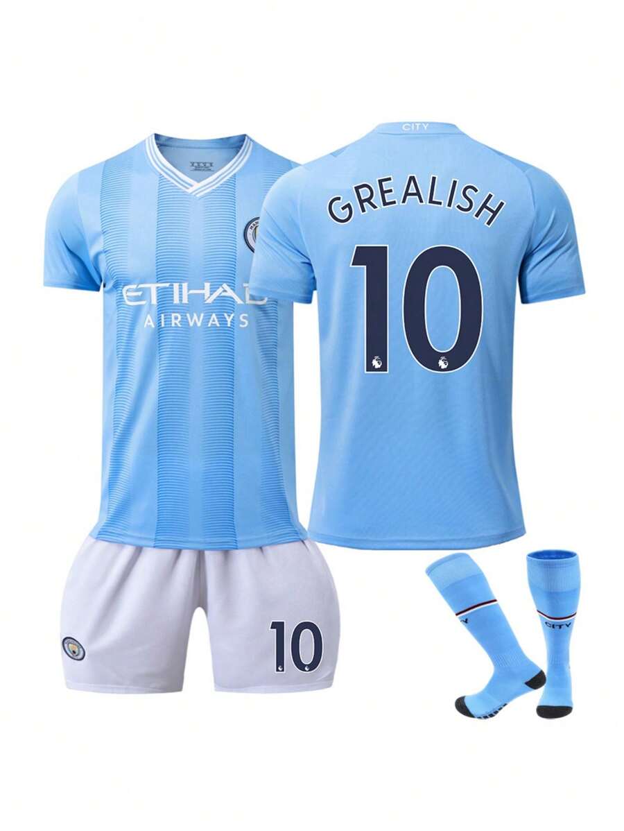 Manchester City 23/24 Home Kit: Haaland #9, Grealish #10, De Bruyne #17 ...