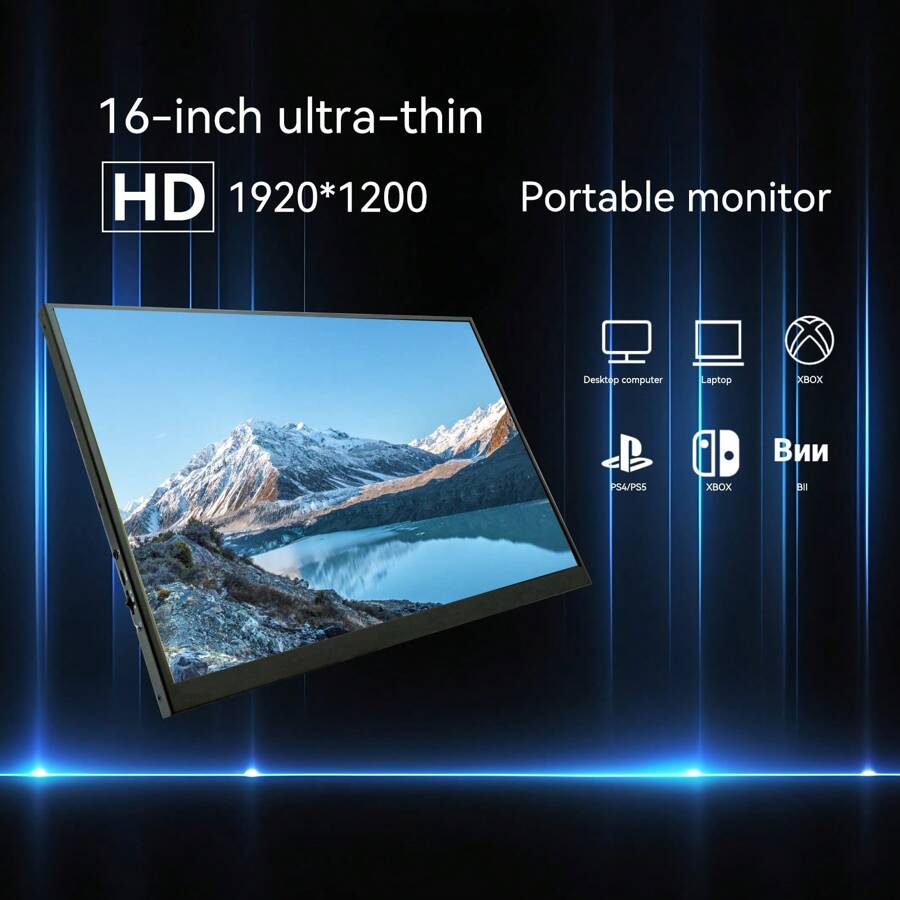 Portable Monitor 16 Inch 1200P USB-C HDMI Ultra-Slim Travel IPS Monitor ...