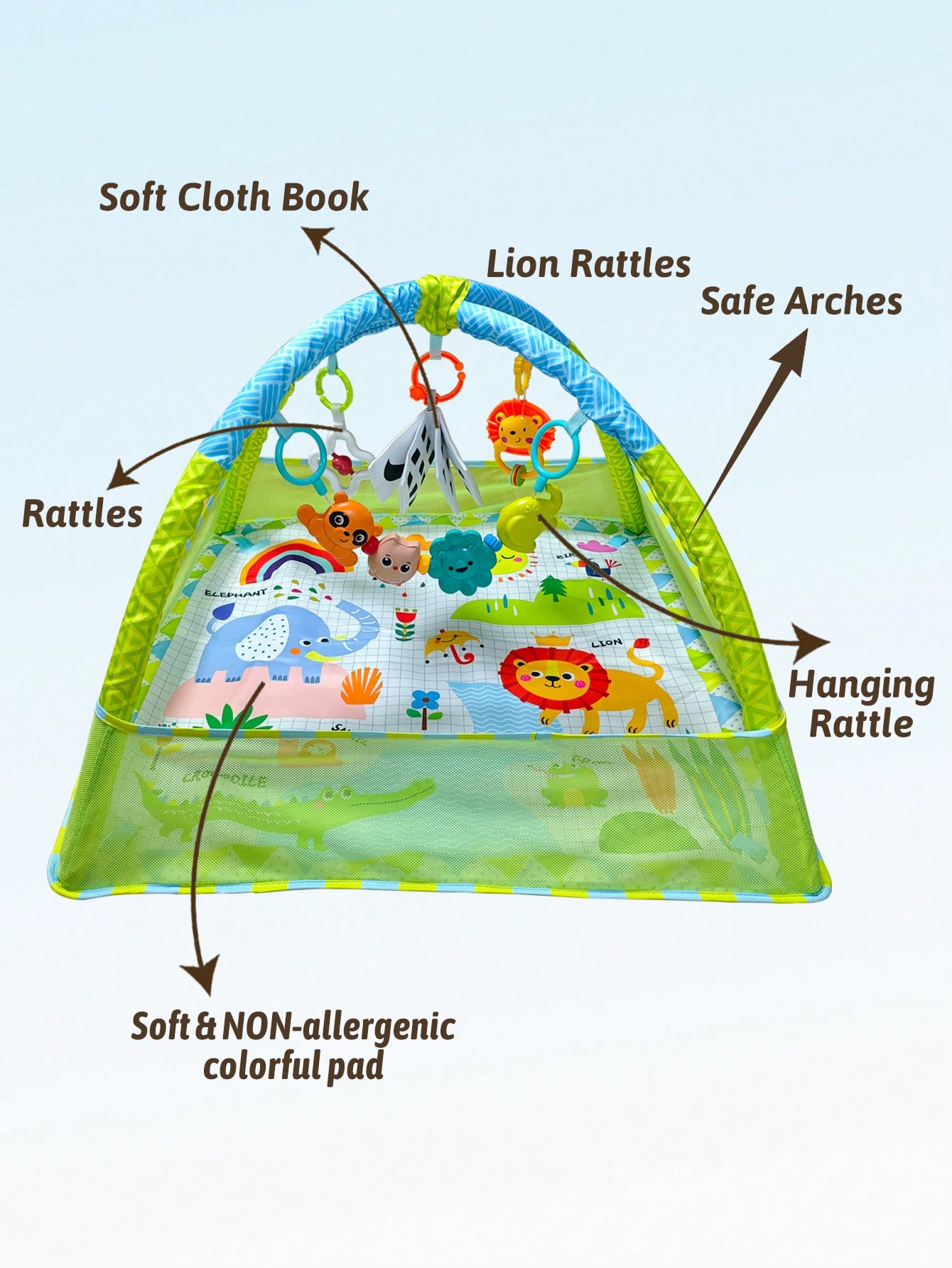 LINMMBBY Baby Play Mat Tummy Time Mat With 5 Hanging Toys For Sensory ...