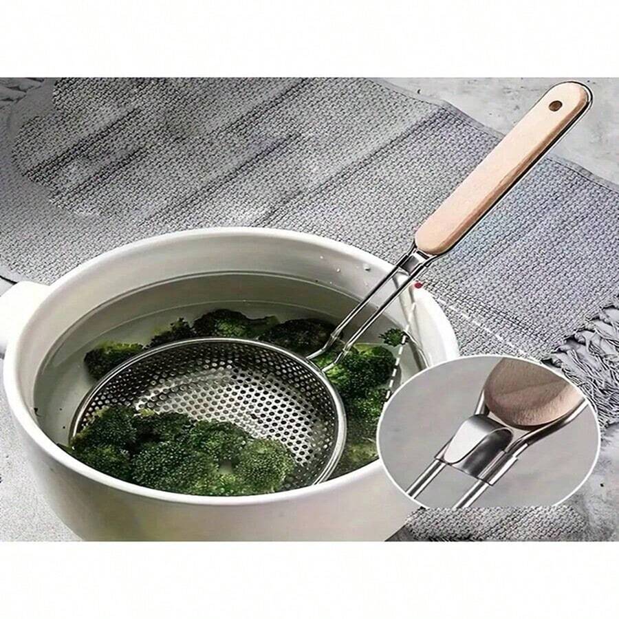 Stainless Steel Colander With Wooden Handle - Fine Mesh Skimmer Spoon ...