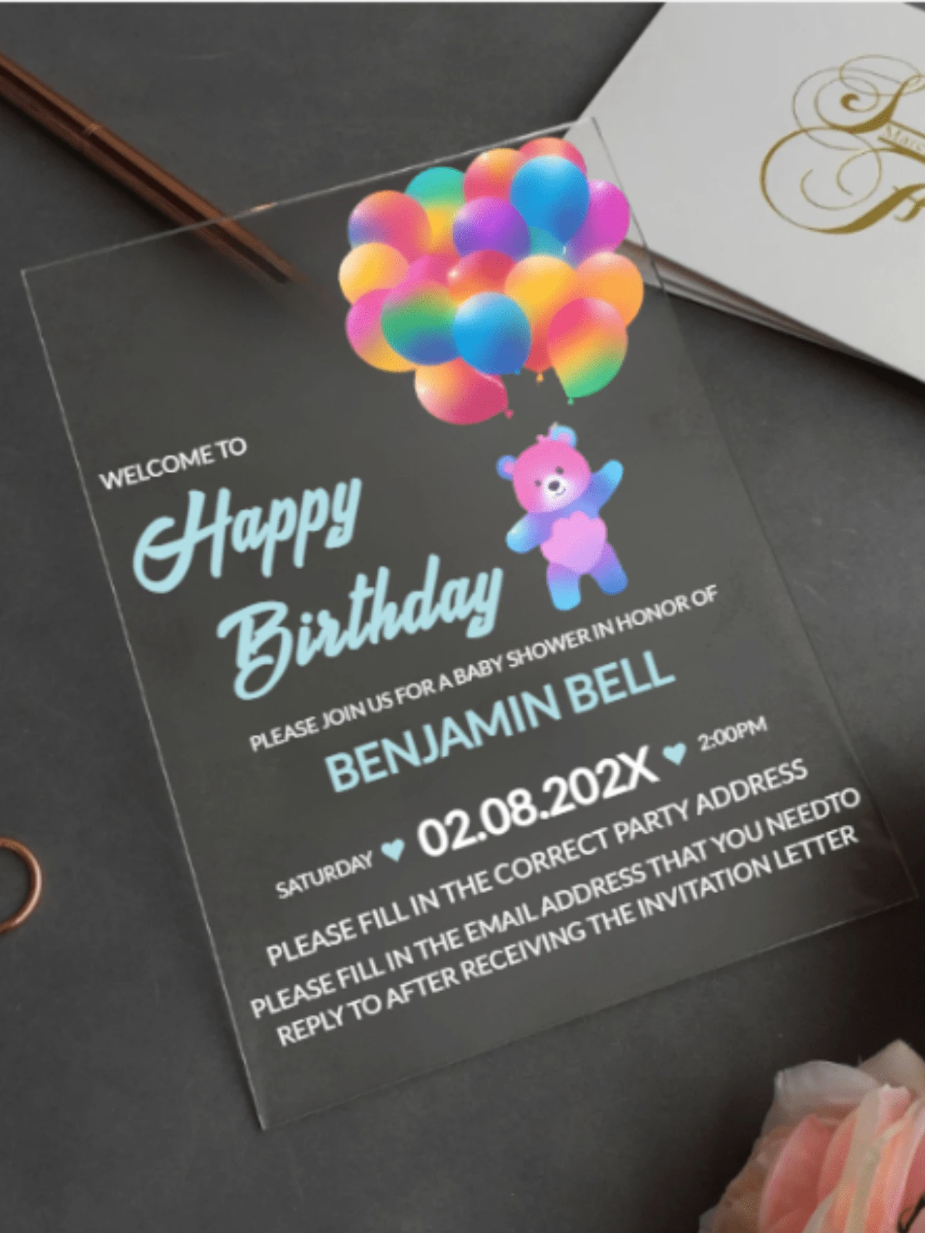 Custom Made Acrylic Invitation Cards For Christening, Birthday Parties ...