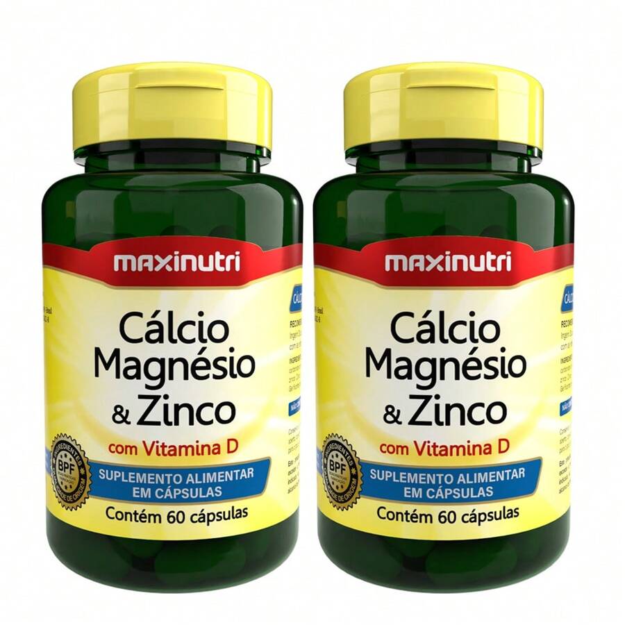 Kit 2 Cálcio Magnésio e Zinco + Vitamina D 60 Cápsulas Maxinutri | SHEIN Brasil