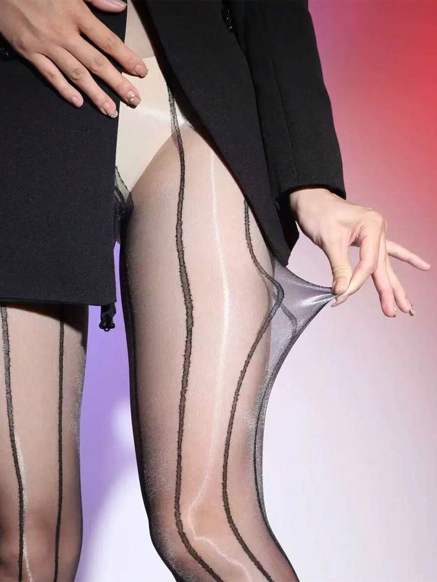 A 0D Flash Vertical Line Pantyhose With Silky Smooth And Glossy Open Cut Tight Pants With High ...