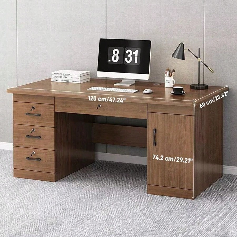 Wooden Computer Desk With 4 Drawers, Modern Home Office Desk With ...