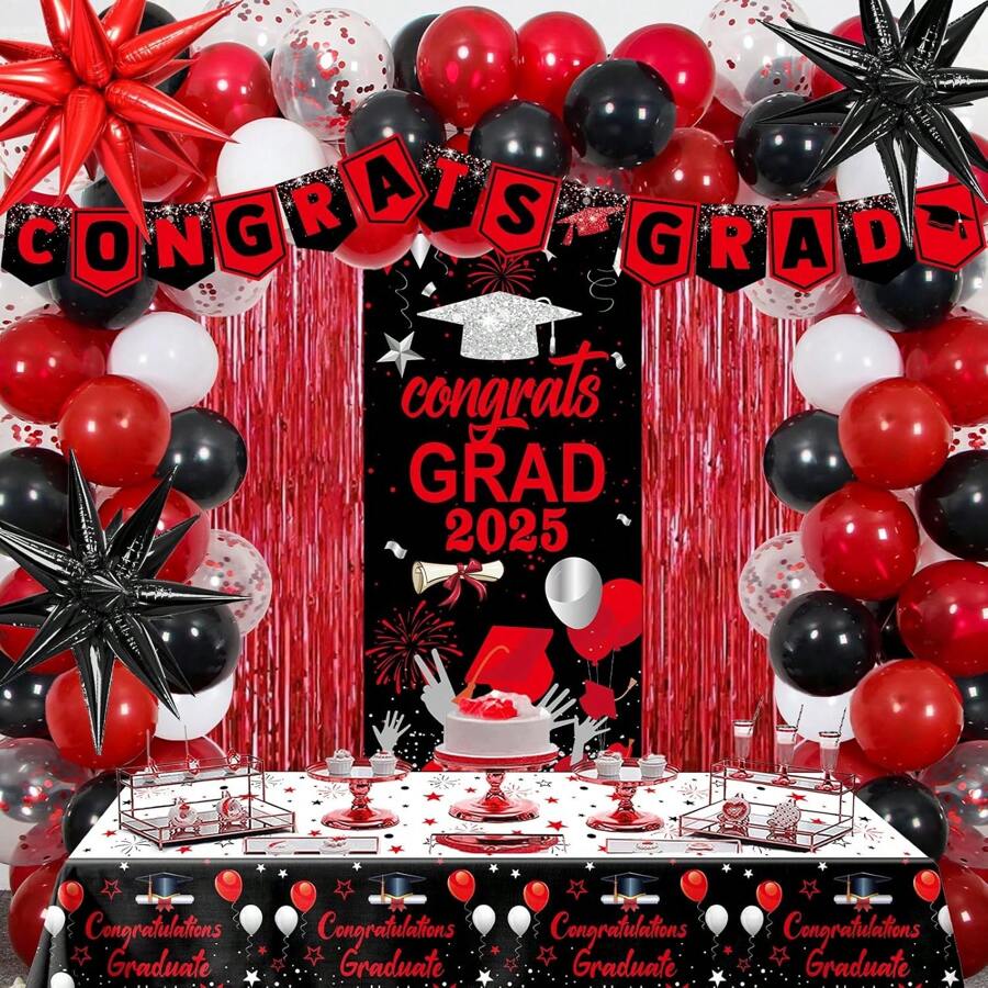 Graduation Decorations 2025 Red Black, Class Of 2025 Graduation Party ...