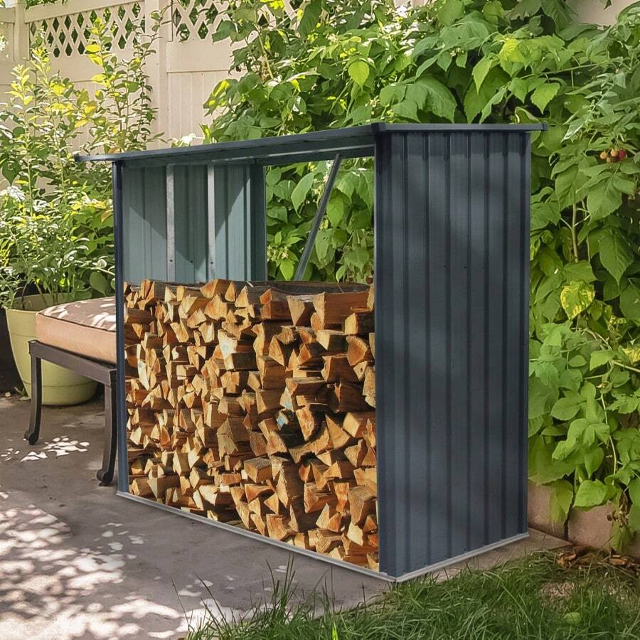 Outdoor Steel Firewood Rack Open Wood Shed With Sloped Roof For ...