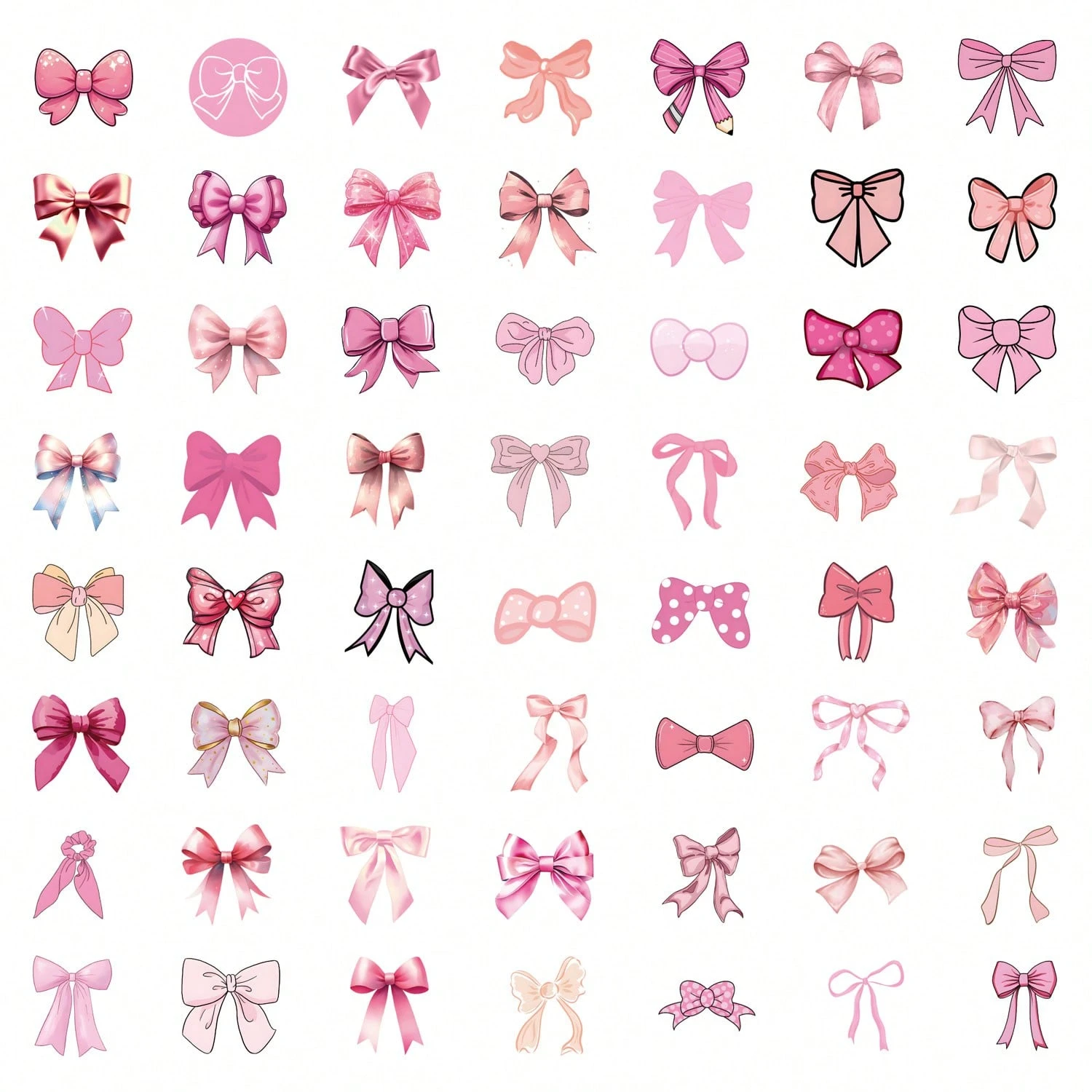 55PCS Bows Stickers Vinyl Aesthetics Stickers Scrapbooking, Diary ...